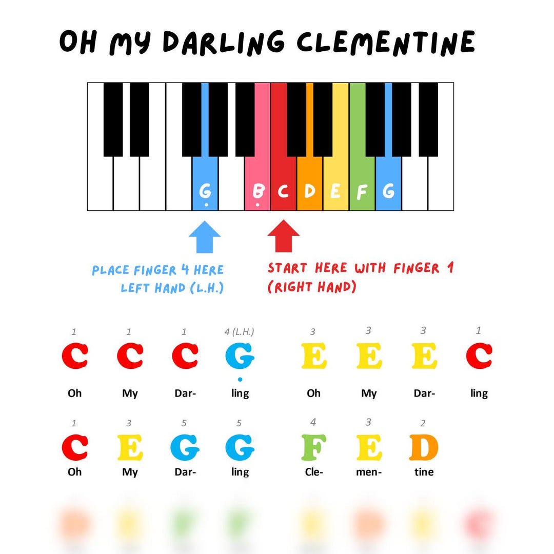 Oh My Darling Clementine Sheet Music: Color Coded Piano for Kids (PDF ...