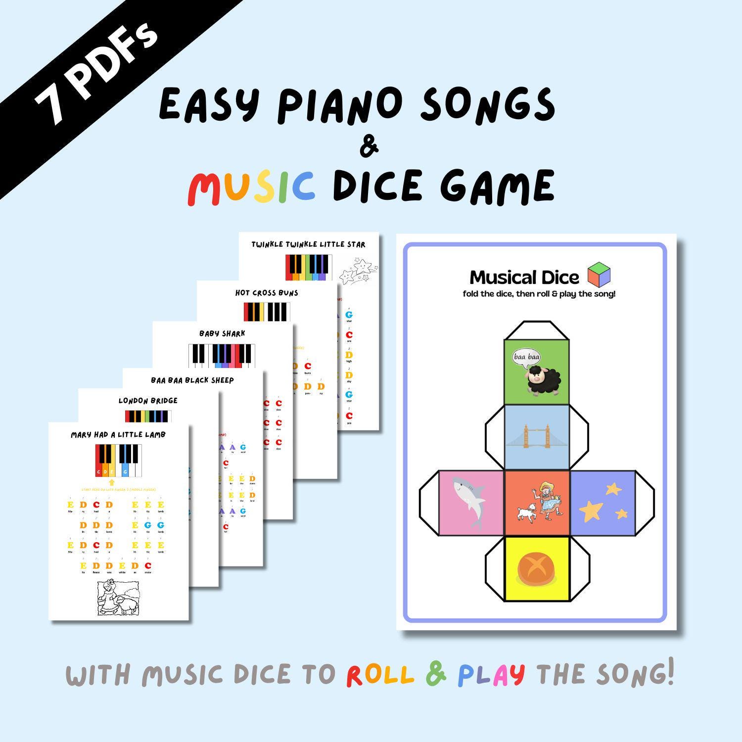 Easy Kids Songs With Music Dice Printable Template PDF (BUNDLE) | Fun ...