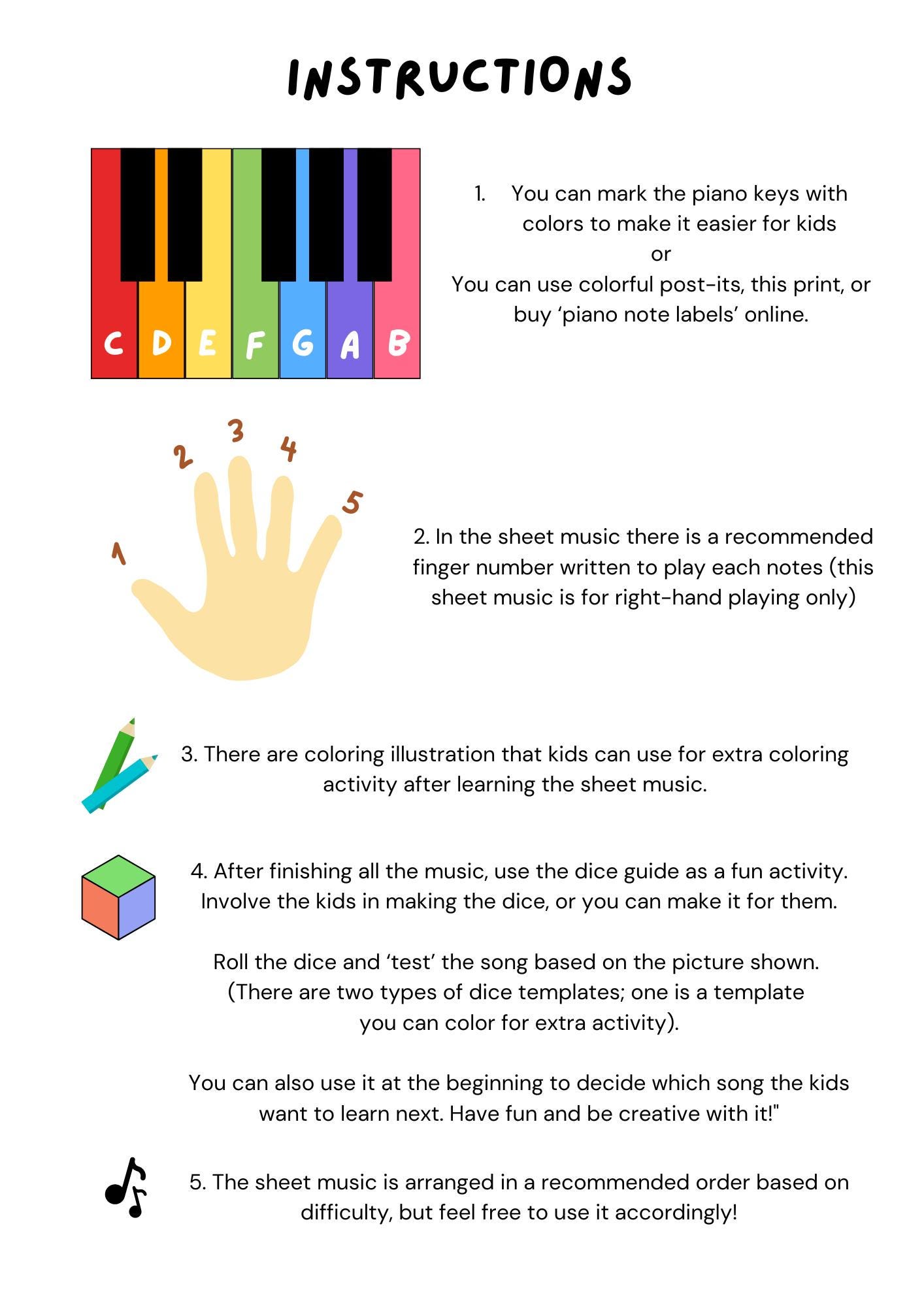 Kids Piano Songs & Music Dice Game: Montessori Music Activity ...