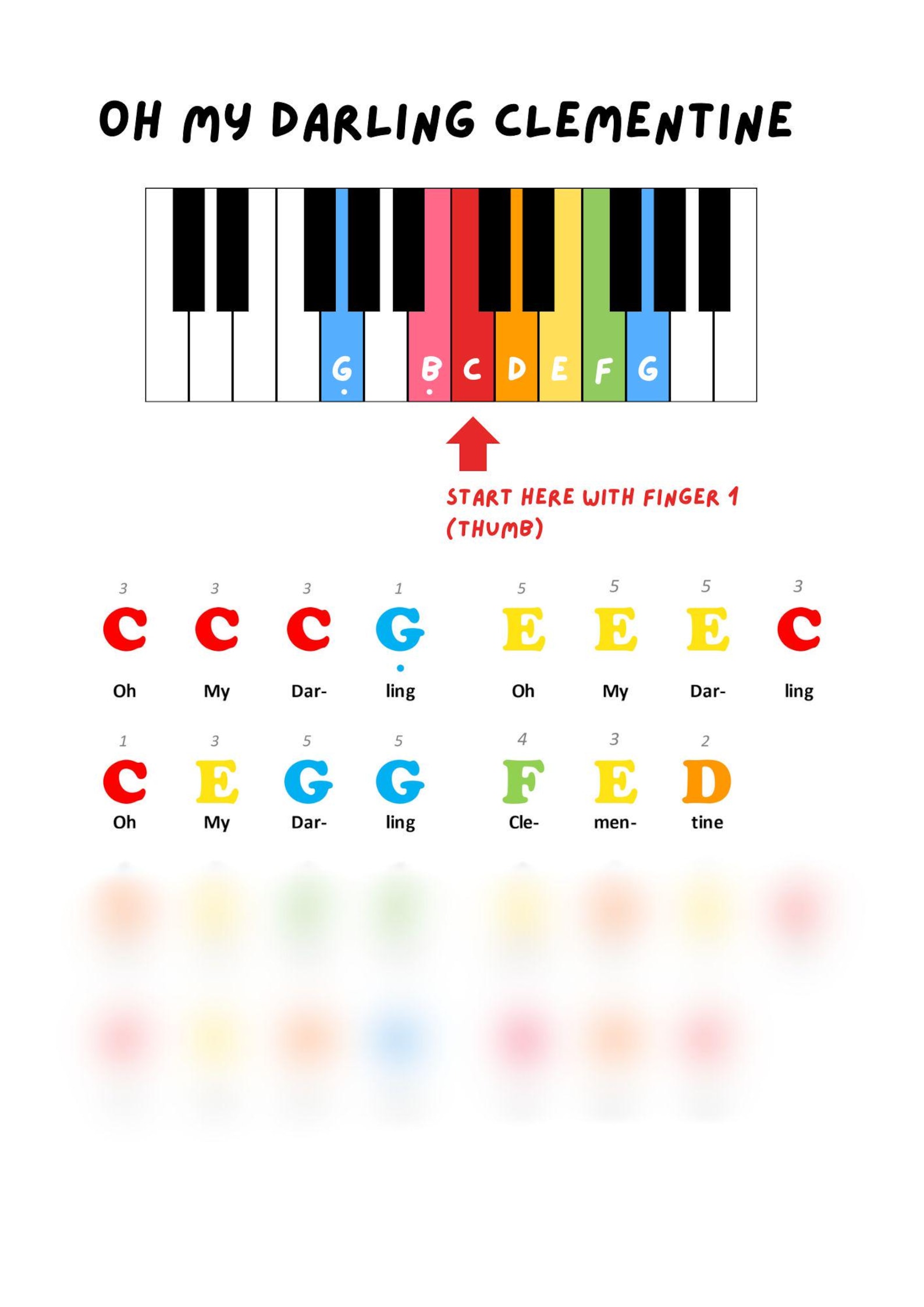 Color Coded Beginner Piano Songs: 25 Nursery Rhymes (PDF) - Etsy