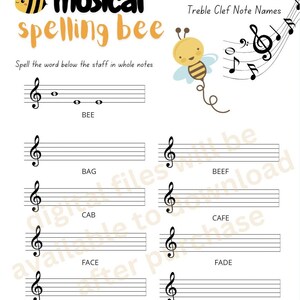 Musical Note Spelling Bee Piano Sheet Word Game for Learning Notes - Etsy