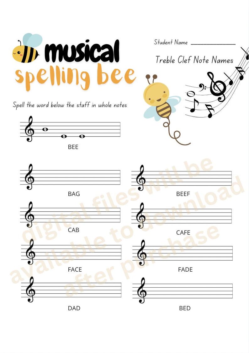 Musical Note Spelling Bee Piano Sheet Word Game for Learning Notes - Etsy