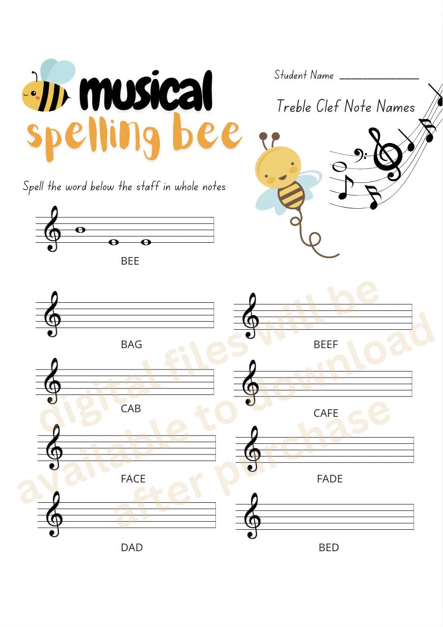 Musical Note Spelling Bee Piano Sheet Word Game for Learning Notes - Etsy