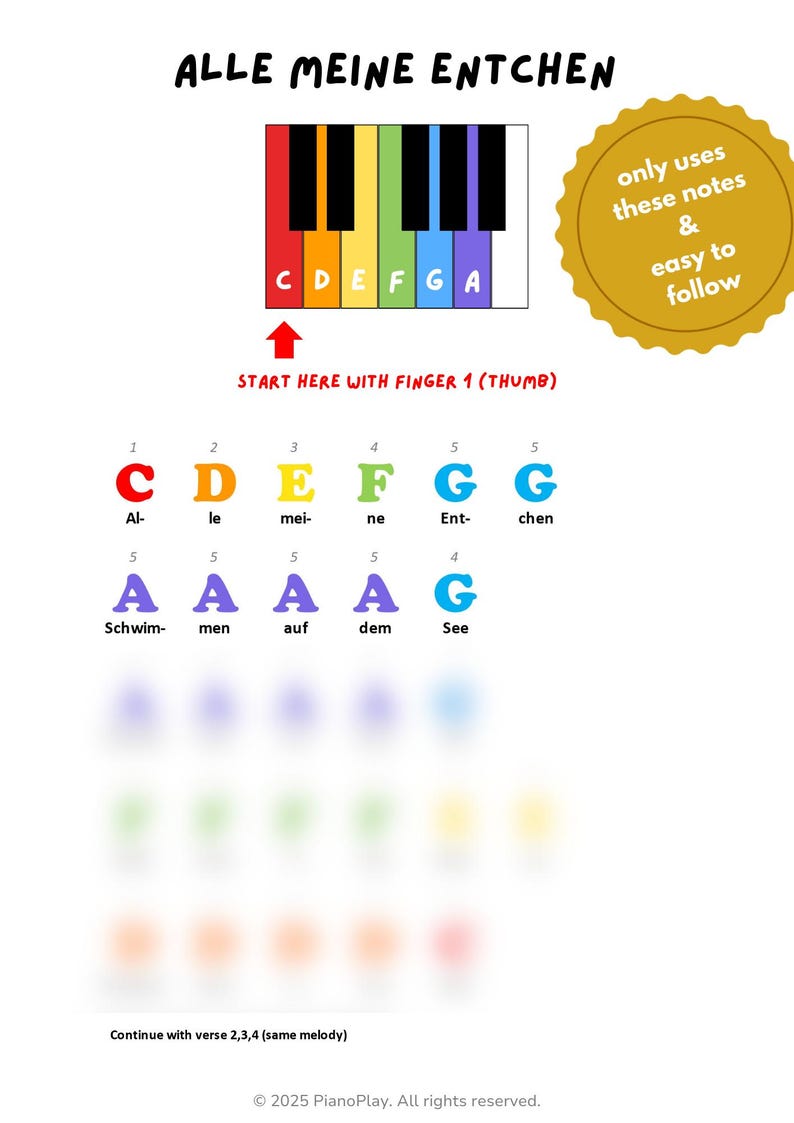 Alle Meine Entchen - Easy Kids Piano Song | Kids and Beginner Piano ...