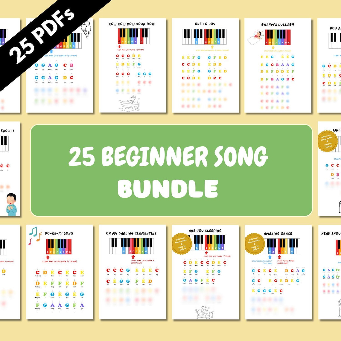 Color Coded Beginner Piano Songs: 25 Nursery Rhymes (PDF) - Etsy