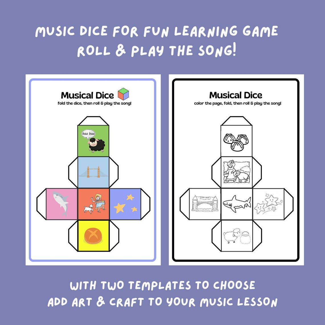 Easy Kids Songs With Music Dice Printable Template PDF (BUNDLE) | Fun ...