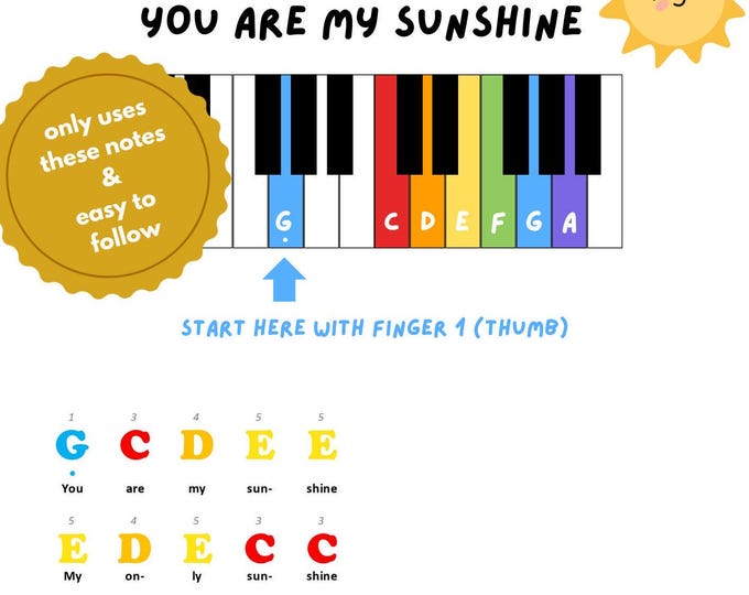 You Are My Sunshine Piano Sheet Music: Color Coded Beginner Song ...