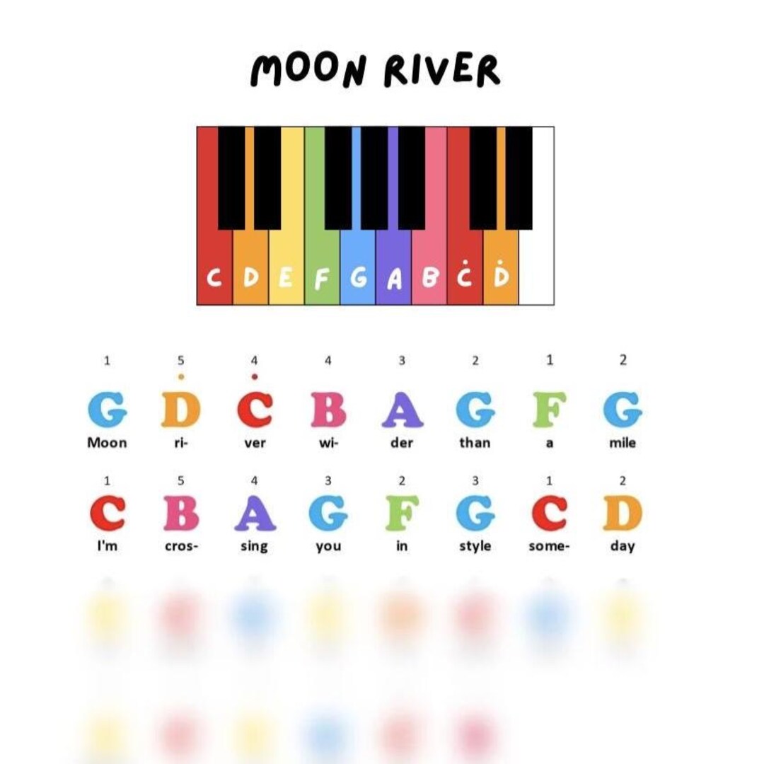 Moon River Easy Piano Beginner Song: Color Coded Sheet Music (digital ...