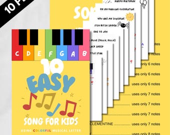 10 Easy Kids Song (bundle) | (song Pack) Color Coded Music Sheet With ...