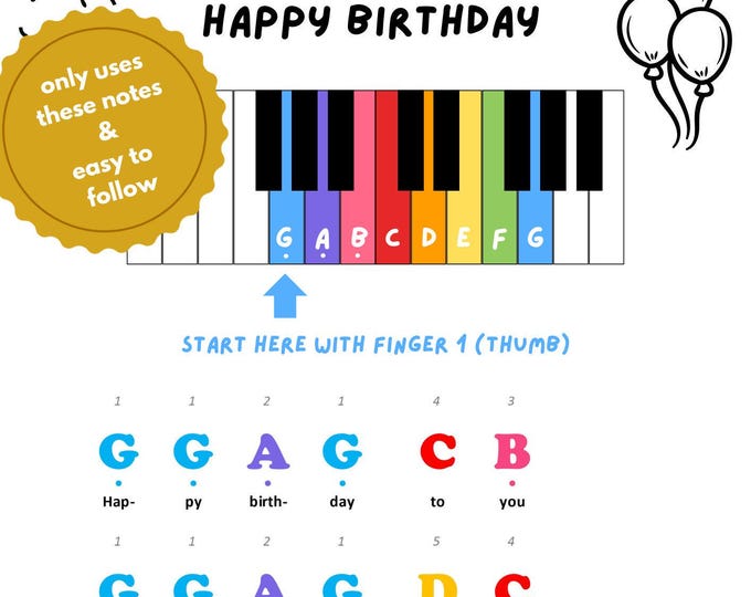 Happy Birthday Easy Kids Piano Song: Color Coded Sheet Music (PDF ...