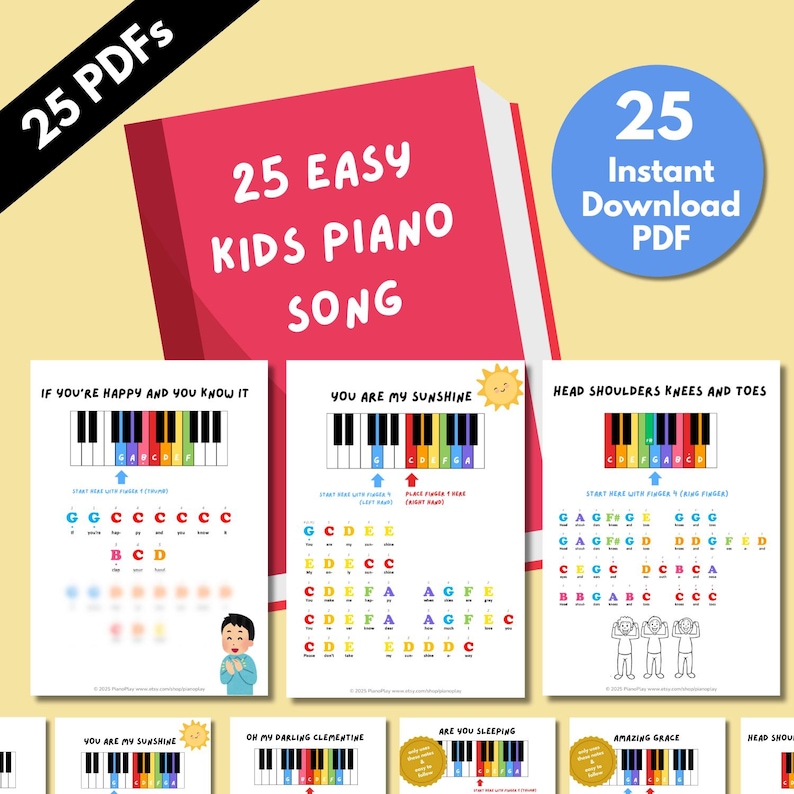 Color Coded Beginner Piano Songs: 25 Nursery Rhymes (PDF) - Etsy