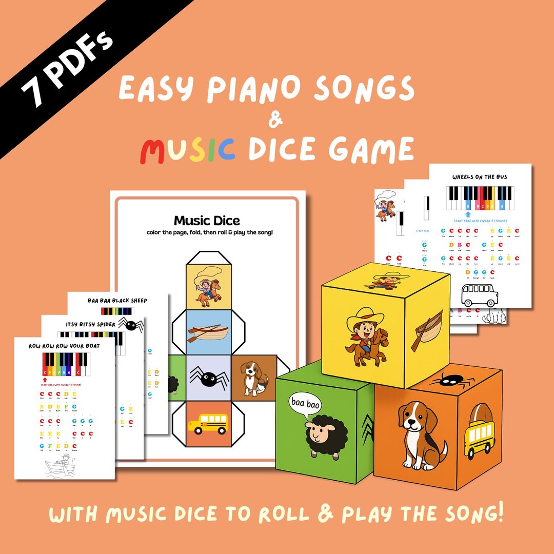 Kids Piano Songs & Music Dice Game: Montessori Music Activity (PDF ...