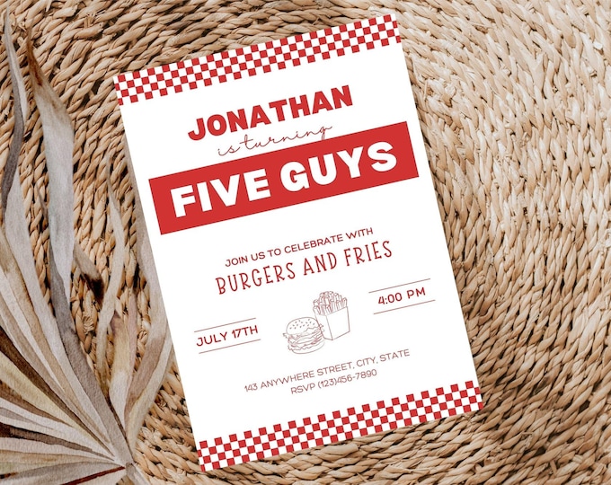 Five Guys Birthday Invitation | Burgers and Fries Party | Kids Birthday ...