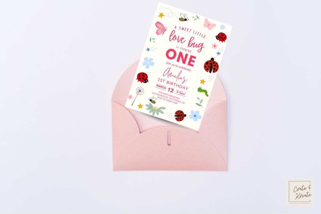 Love Bug 1st Birthday Invite | Ladybug Birthday Invite| Sweet Love Bug ...