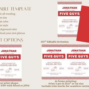 Five Guys Birthday Invitation | Burgers and Fries Party | Kids Birthday ...