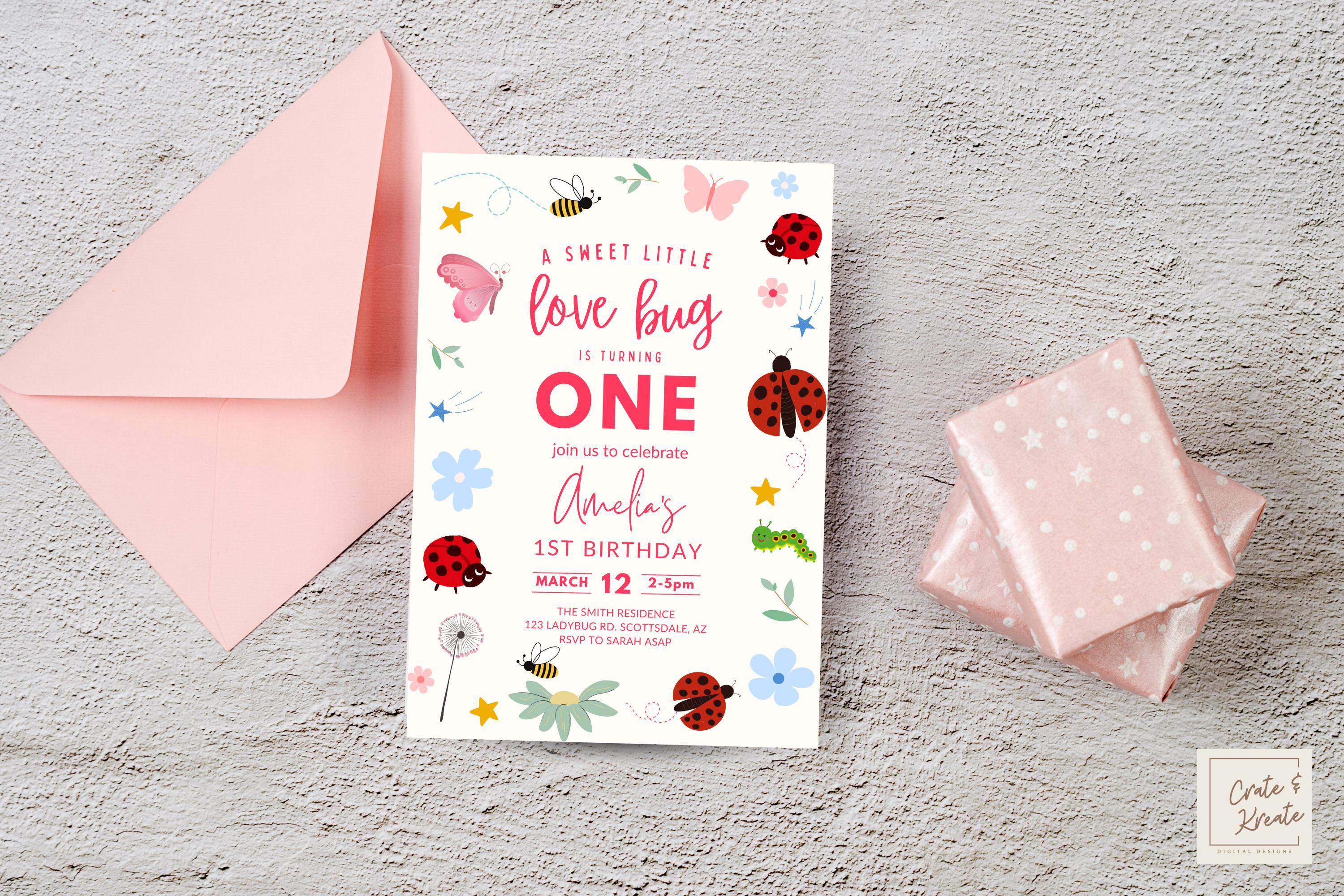 Love Bug 1st Birthday Invite | Ladybug Birthday Invite| Sweet Love Bug ...