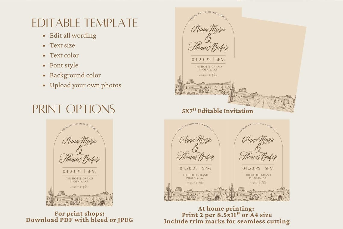 Western Wedding Invitation Template, Western Boho Wedding Invitation ...