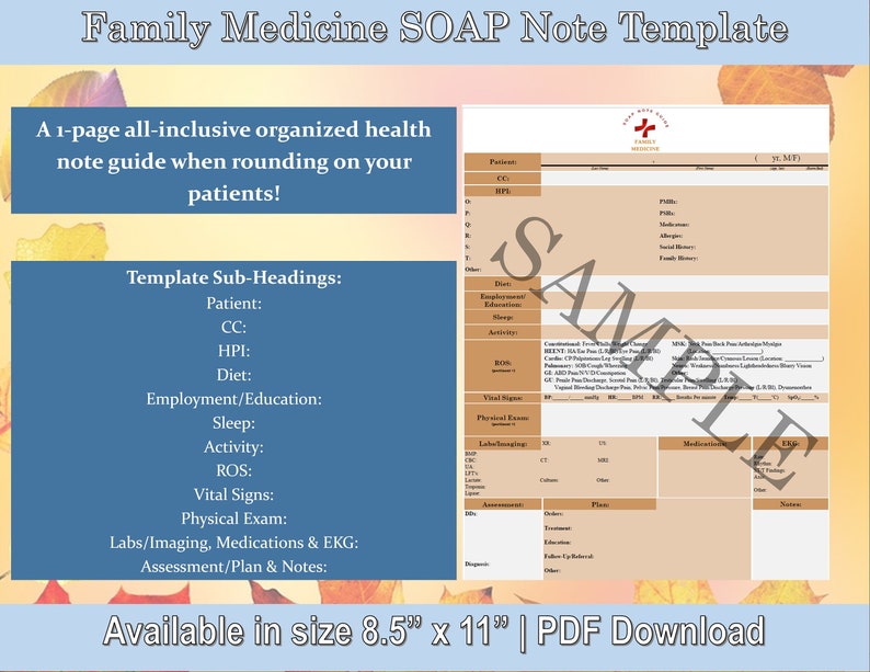 Family Medicine SOAP Note Template - Etsy