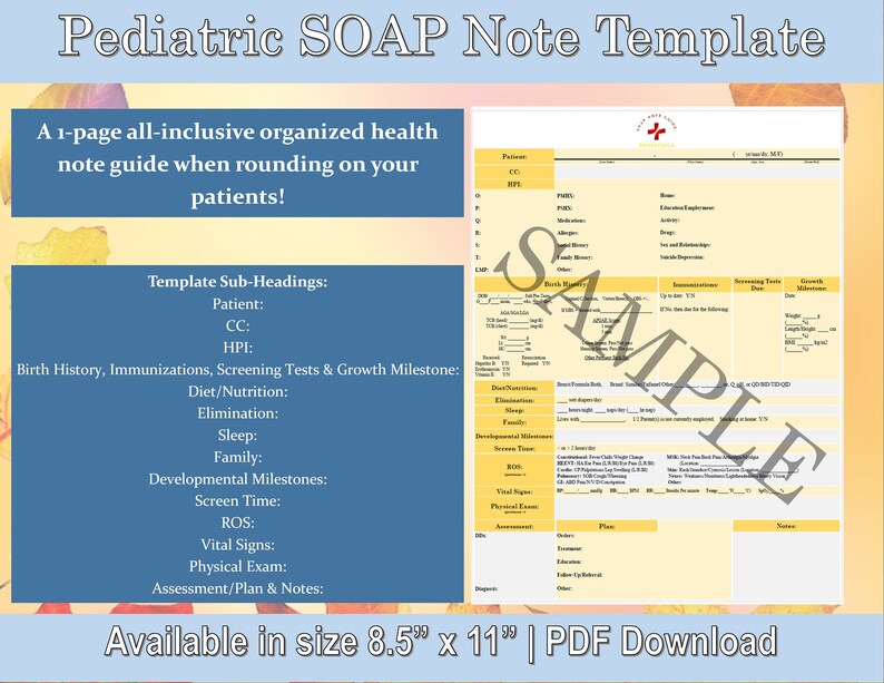 Pediatric SOAP Note Template - Etsy