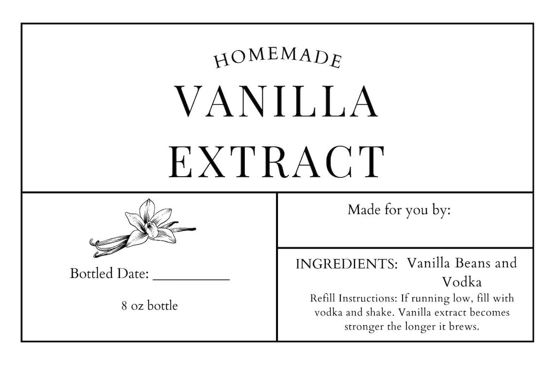 Homemade Vanilla Extract Labels - Etsy