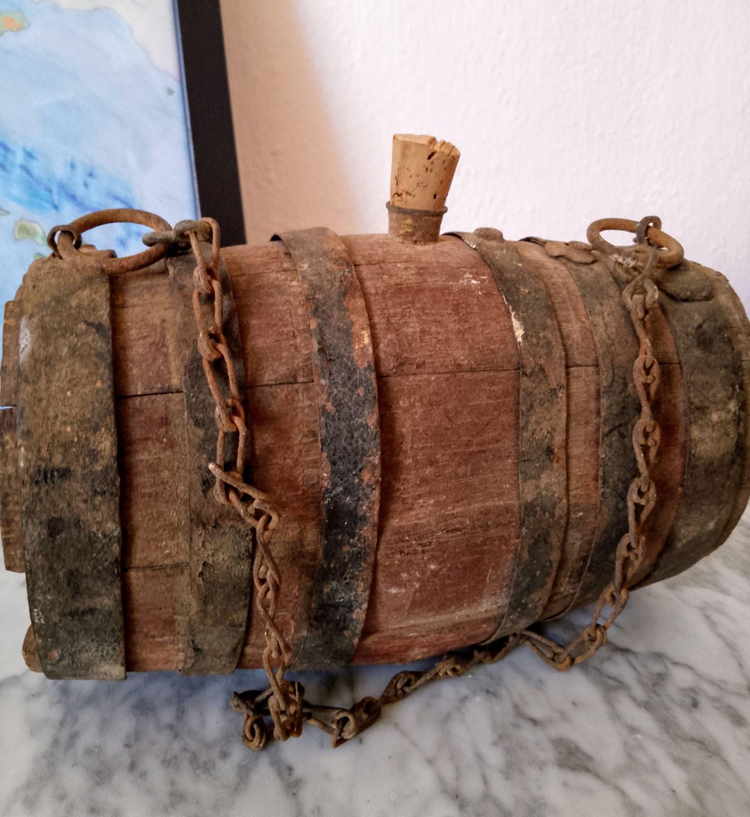 Small Old Barrell With Cork, Wooden and Iron Barrell Keg, Vintage ...