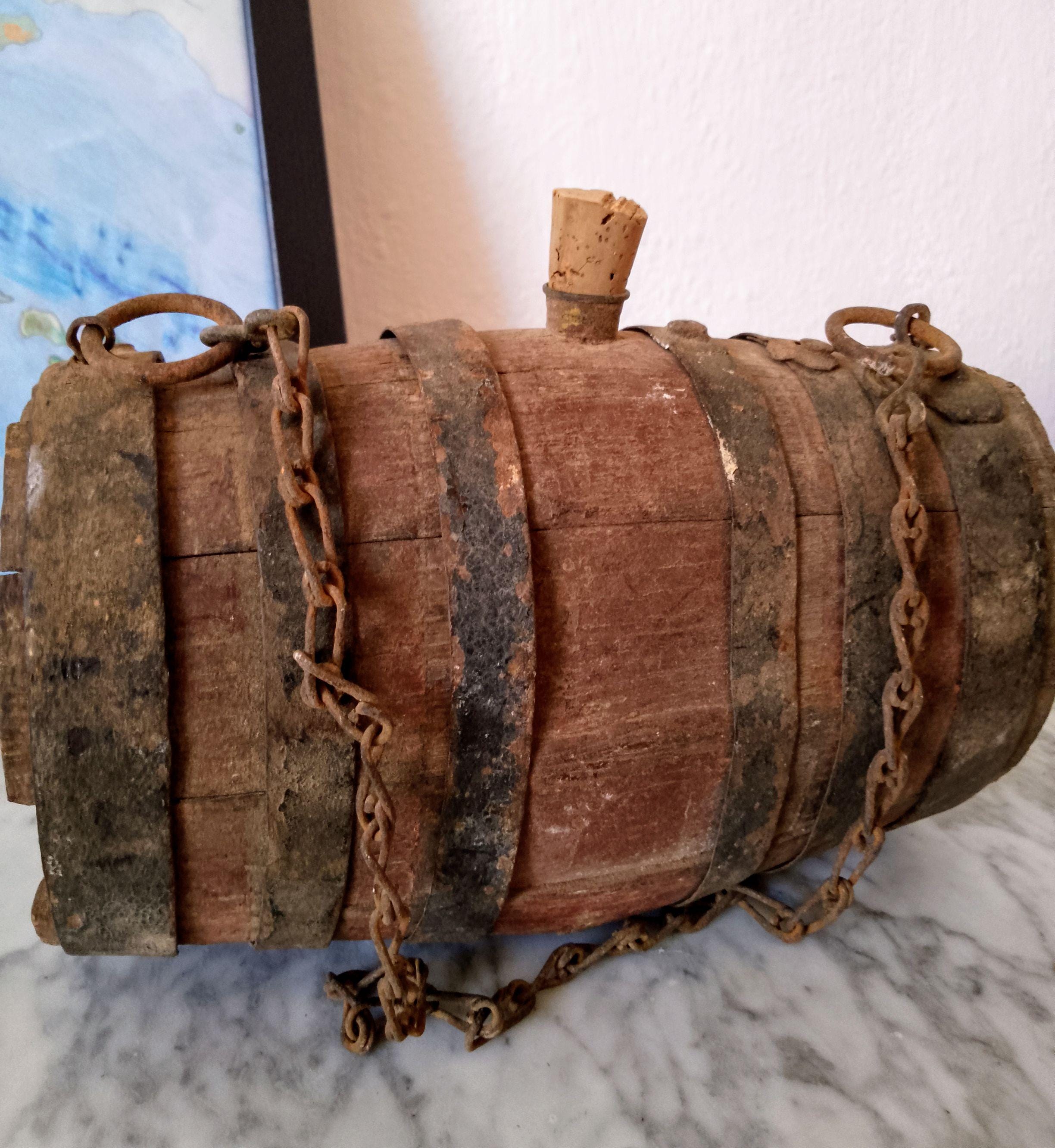 Small Old Barrell With Cork, Wooden and Iron Barrell Keg, Vintage, Antique Object for Home ...