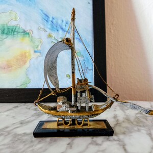 Brass Ship Model Small, Small Metal Ship With Glass Base, Knick-knack ...