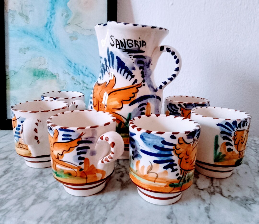 Hand-painted Sangría Set, Jug With Six Cups, Ceramic Wine Set ...