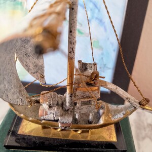 Brass Ship Model Small, Small Metal Ship With Glass Base, Knick-knack ...