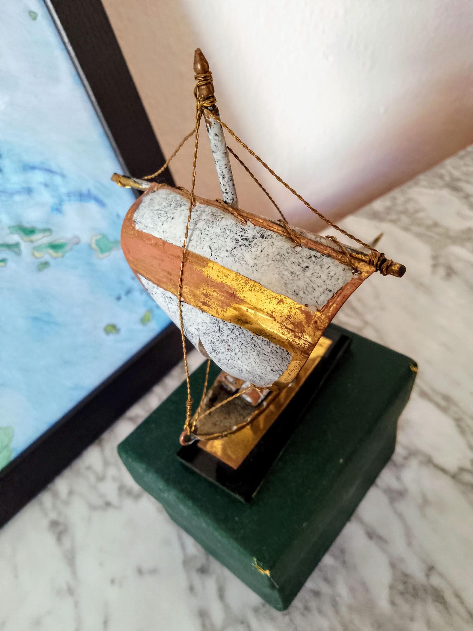 Brass Ship Model Small, Small Metal Ship With Glass Base, Knick-knack ...