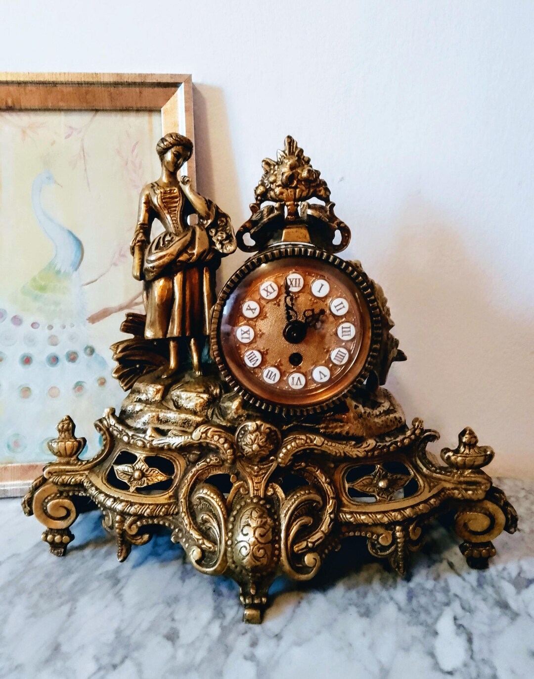 Brass Clock With a Female Figure, Medium Size, Lovely Sophisticated ...