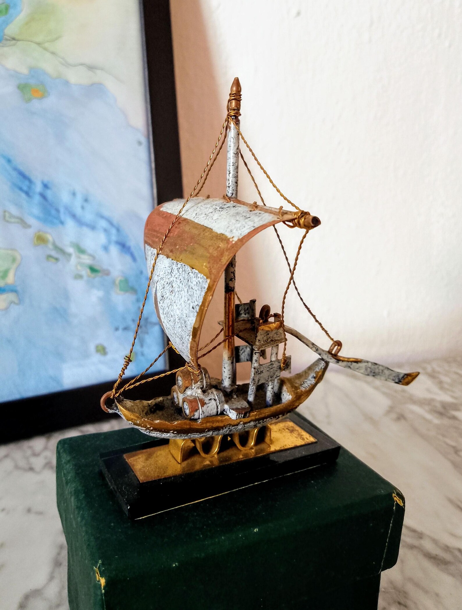 Brass Ship Model Small, Small Metal Ship With Glass Base, Knick-knack ...