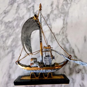 Brass Ship Model Small, Small Metal Ship With Glass Base, Knick-knack ...