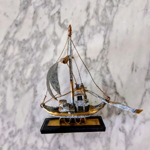 Brass Ship Model Small, Small Metal Ship With Glass Base, Knick-knack ...