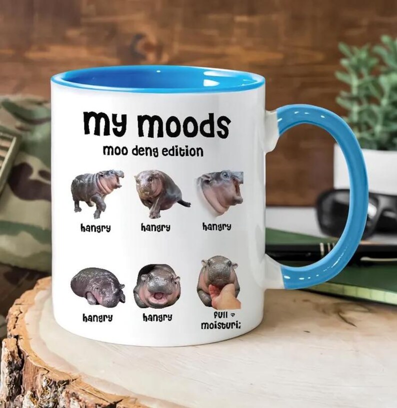 Moo Deng Mood Sassy Hippo Accent Mug, Moo Deng Gang Mug Ceramic, Funny ...