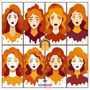 Crying Women Emotional Portraits Set, 8 Designs, Instant Download, Home ...