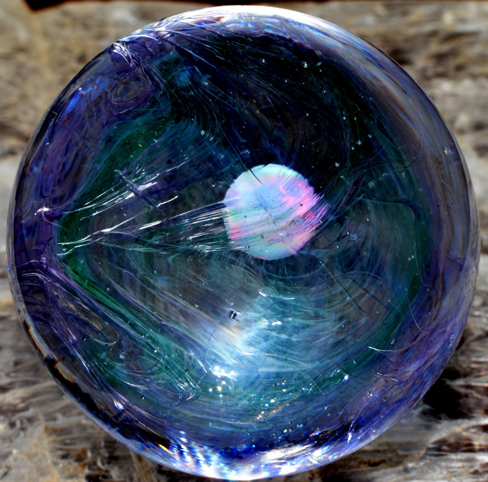 Galaxy Marble With Encased 5 Mm White Opal Planetoid in a Translucent ...