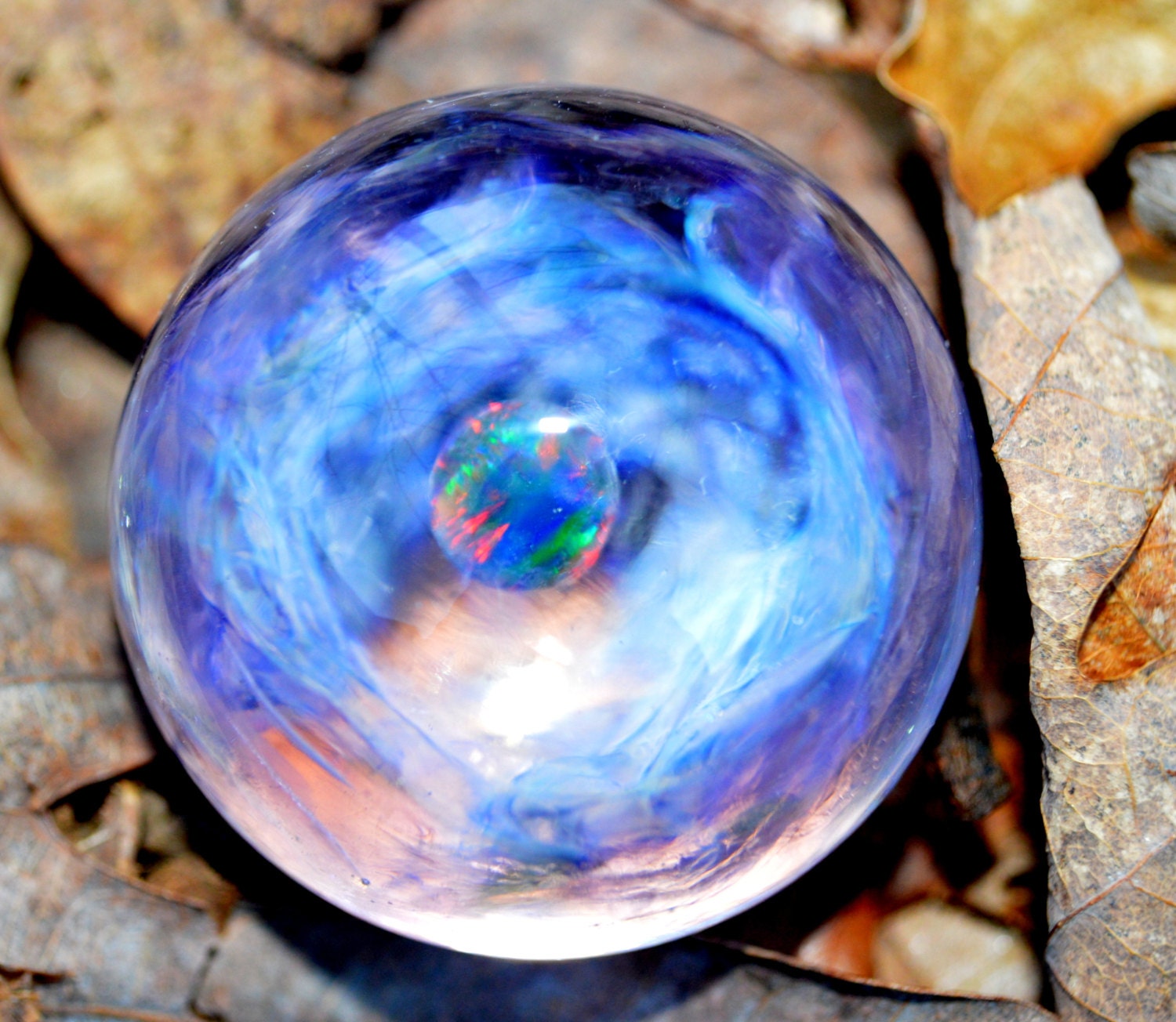 Galaxy Marble With Encased 6 Mm Black Opal Planetoid in a Sparkly ...
