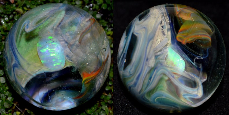 Encased Mint Opal Marble Sparkly Rainbow Galaxy Swirl - Handblown Glass ...