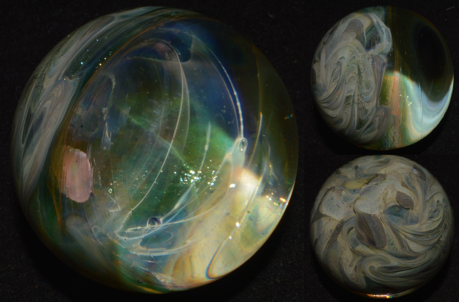 Glass Marble with Encased Orange Opal over Blue Caramel Galaxy | Etsy