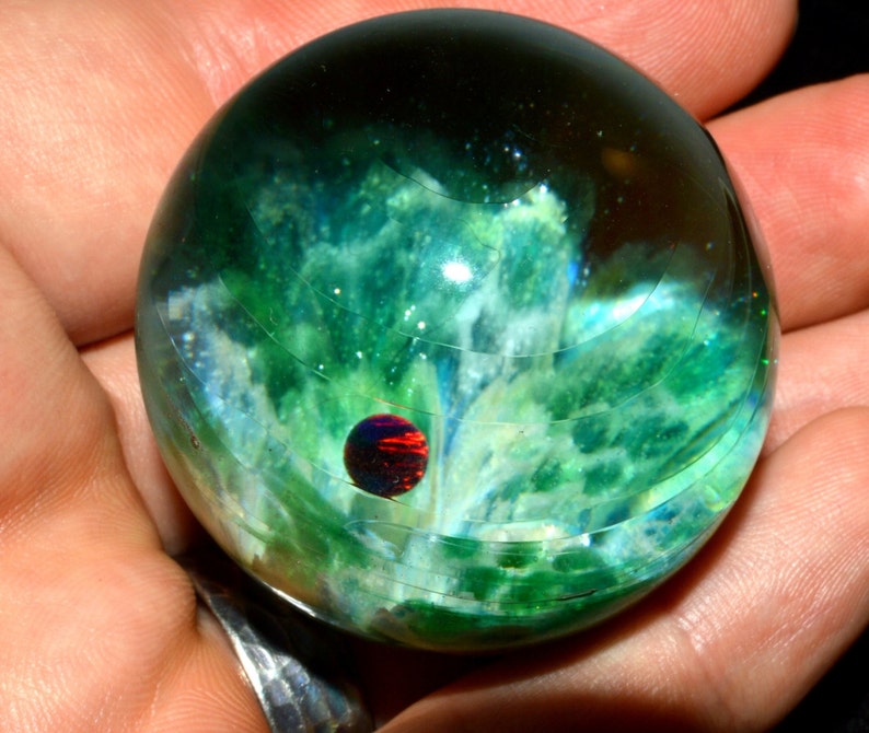Glass Marble Encased Black Opal Glow in the Dark With Sparkly - Etsy