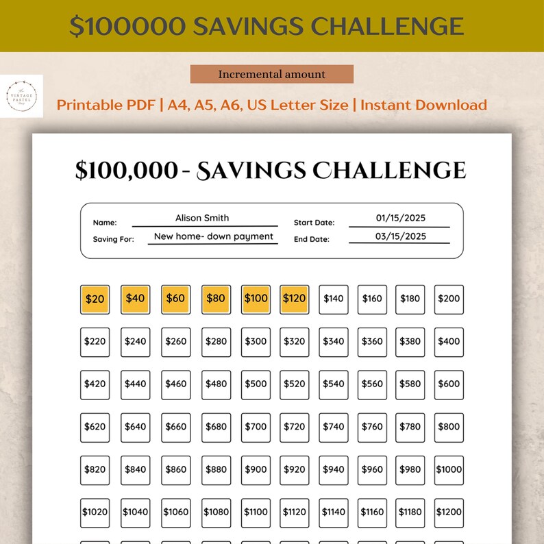 100K Savings Challenge Printable | Money Tracker (digital Download) - Etsy