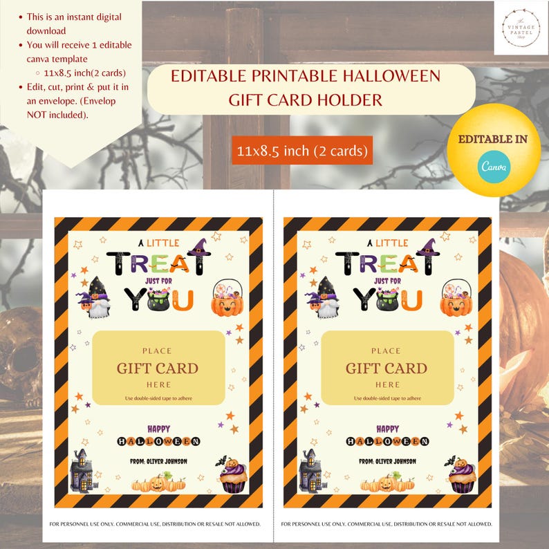 Editable Printable Halloween Gift Card Holder Halloween Party Teacher ...