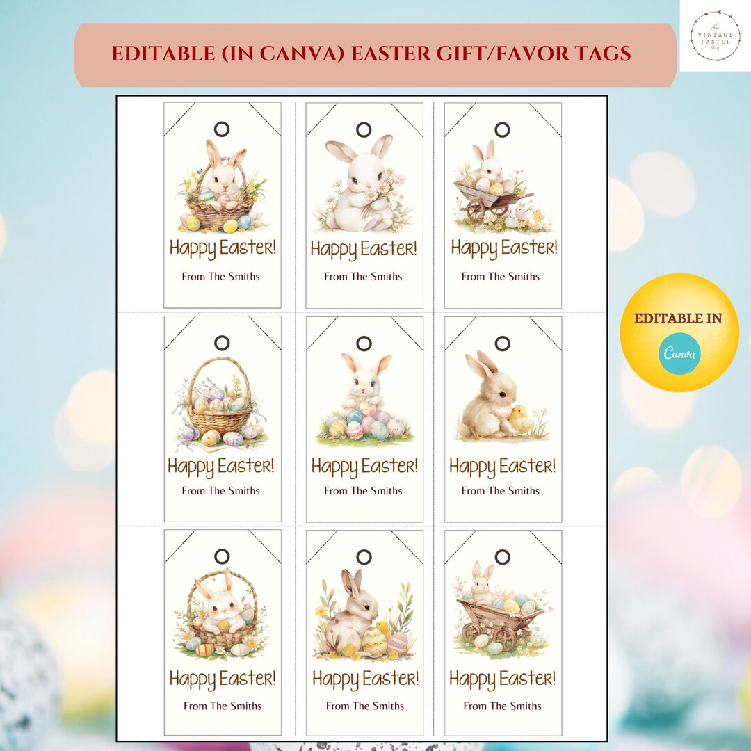 Editable Printable Happy Easter Bunny Eggs Gift Tag | Instant Download ...