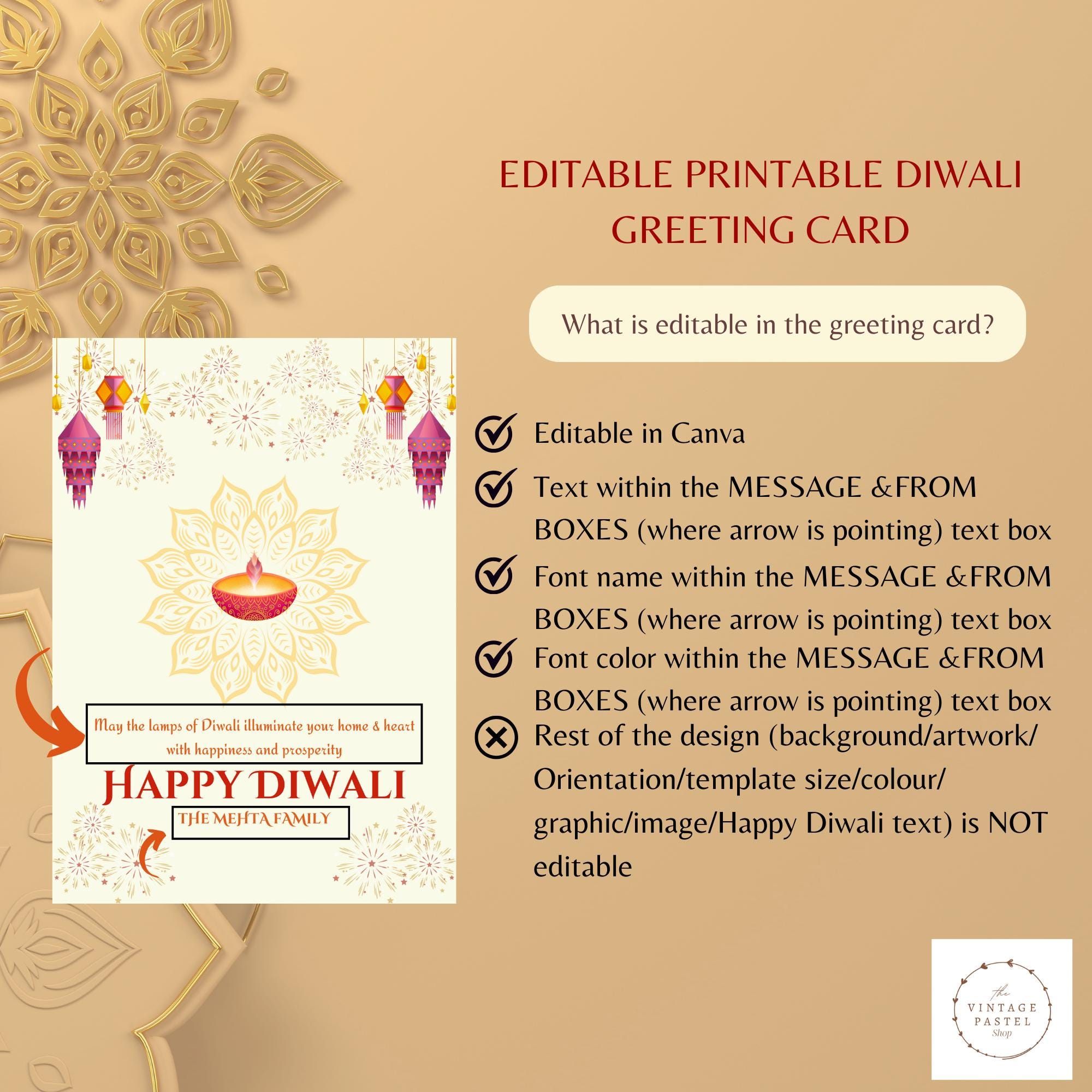 Editable Diwali Greetings | Printable Happy Diwali Card | Golden Diwali ...