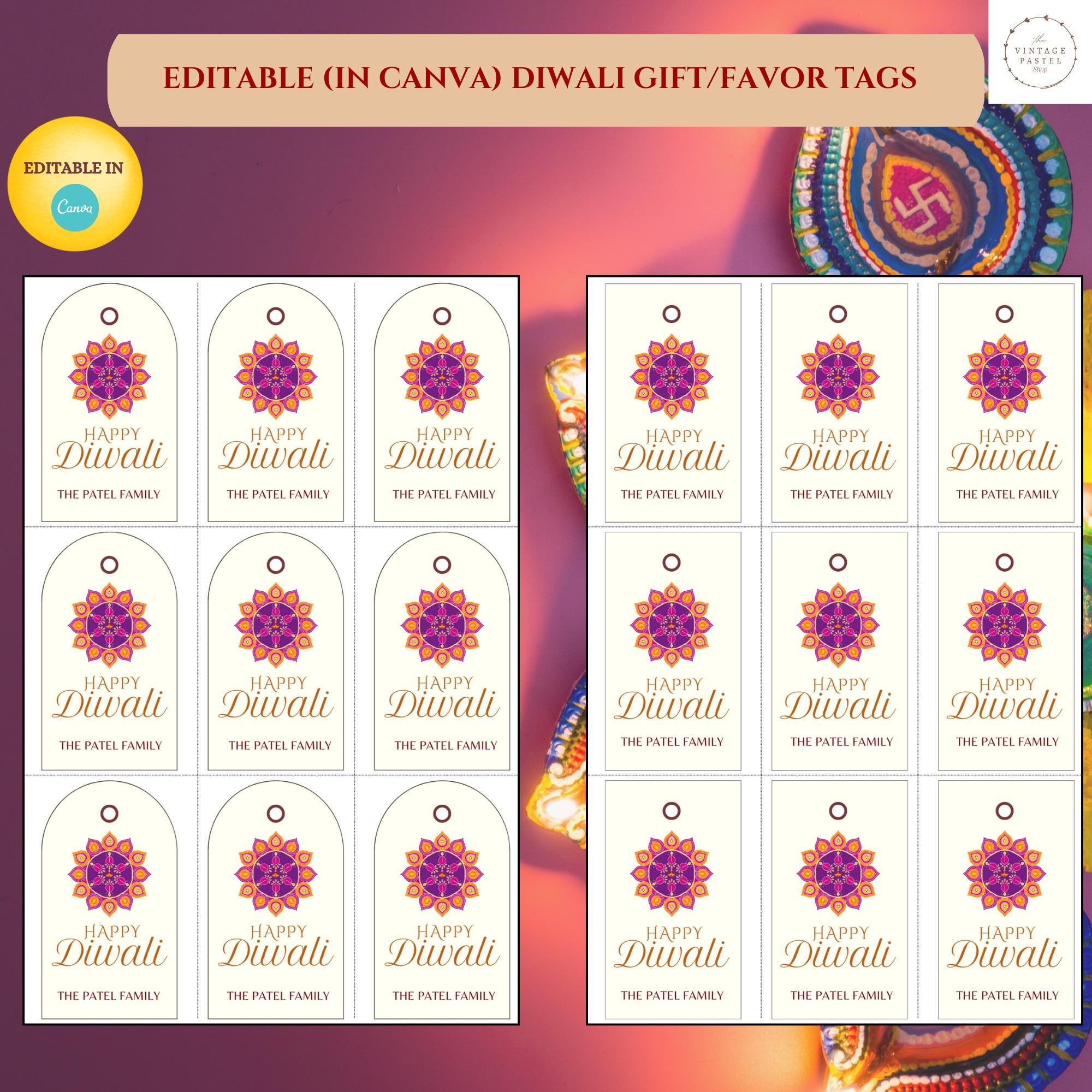 Editable Diwali Gift Tags: Printable Favor Tags (canva Template) - Etsy