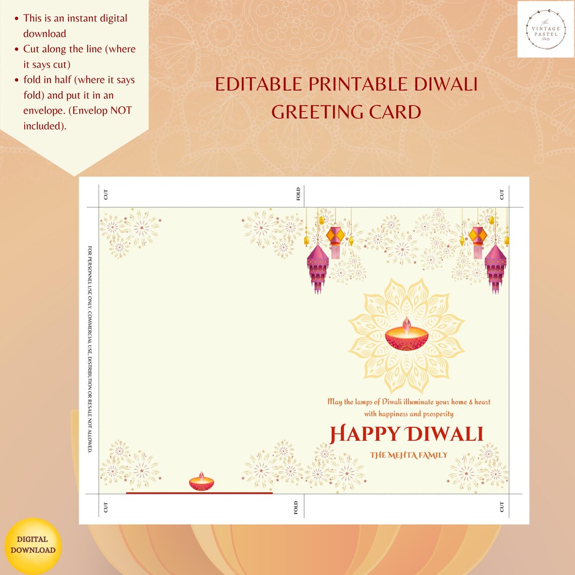 Editable Diwali Greetings | Printable Happy Diwali Card | Golden Diwali ...