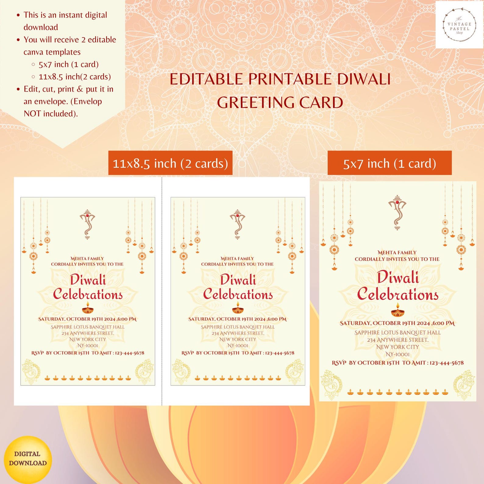 Editable Diwali Party Invitation | Festival of Lights Digital Card ...
