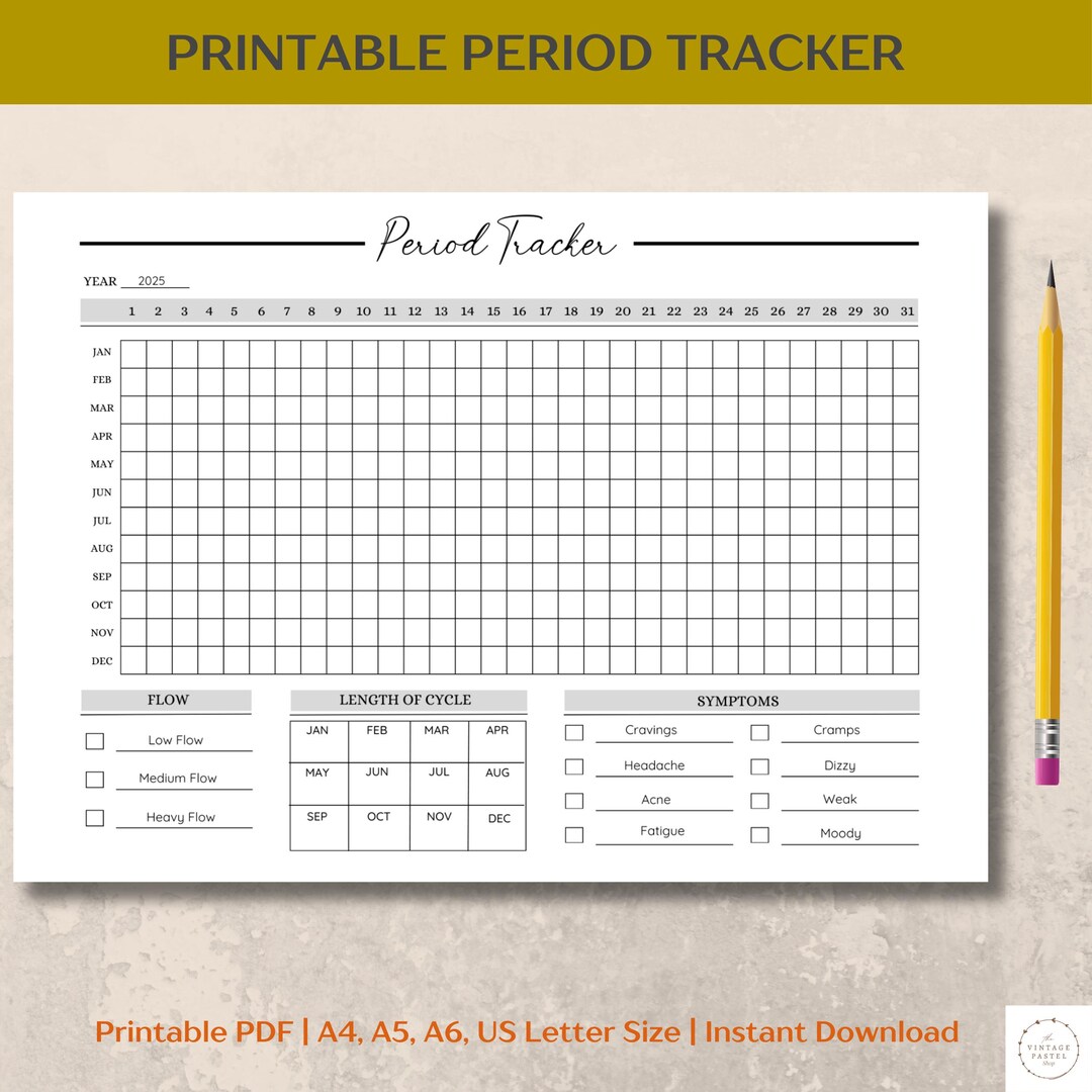 Editable Yearly Period Tracker A Year in Dots Period Tracker A4, A5, A6 ...