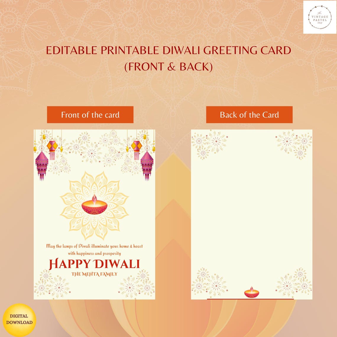 Editable Diwali Greetings | Printable Happy Diwali Card | Golden Diwali ...